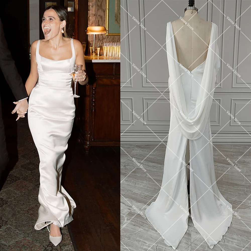 Open-Back-Draped-Cowl-Satin-Sheath-Wedding-Gown-Custom-Made-Simple ...