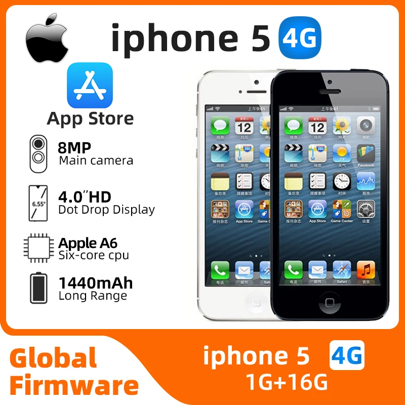 Used-Original-Apple-iPhone-5-Unlocked-Cell-Phone-iOS-16-32-64GB-Silver ...