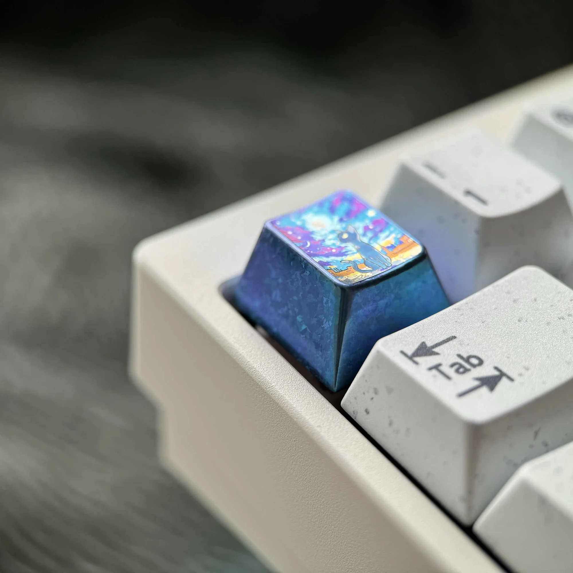 Starry night Cat theme anime keycap 1U titanium alloy mechanical ...