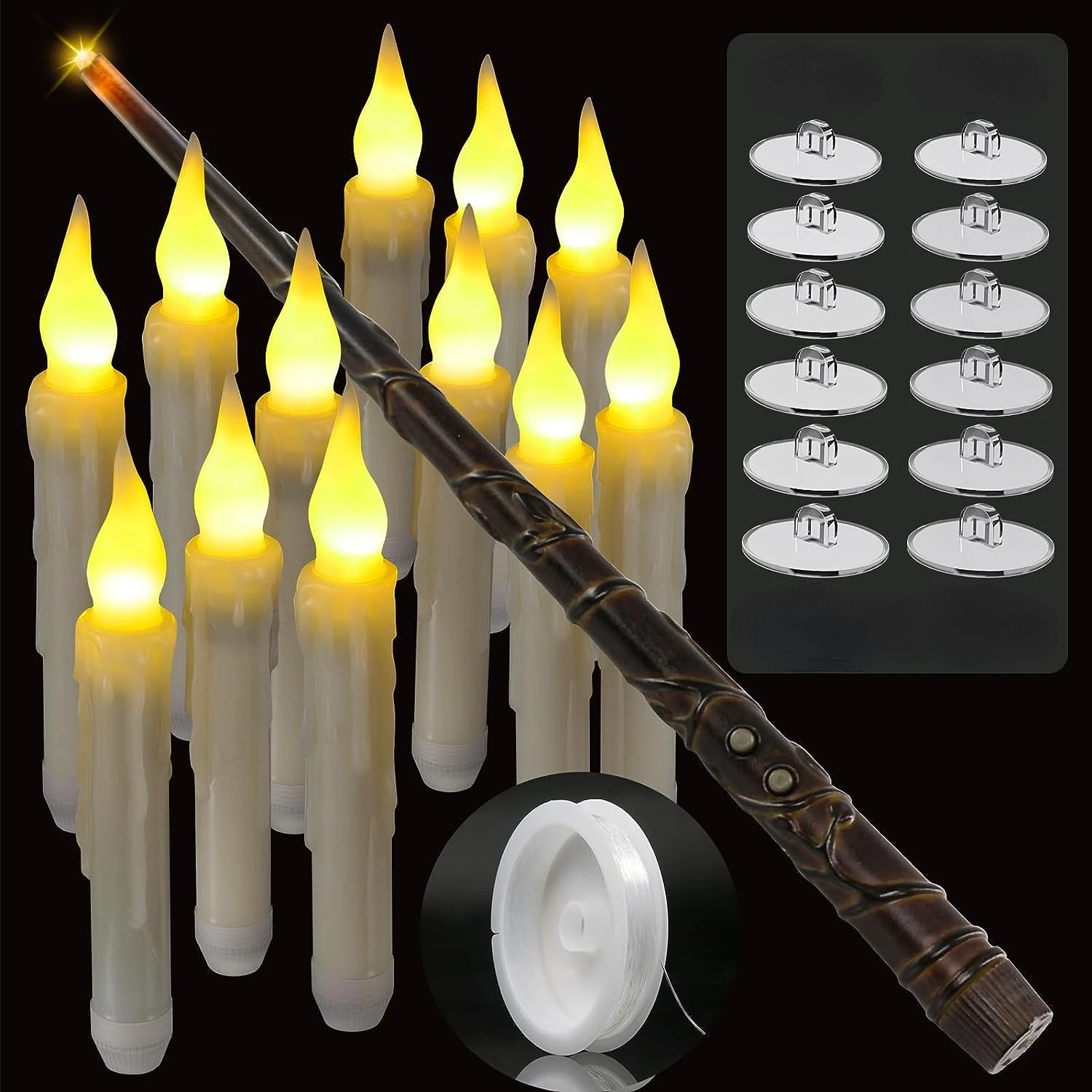 Flameless-Floating-Candles-with-Magic-Wand-Remote-Hanging-Battery ...
