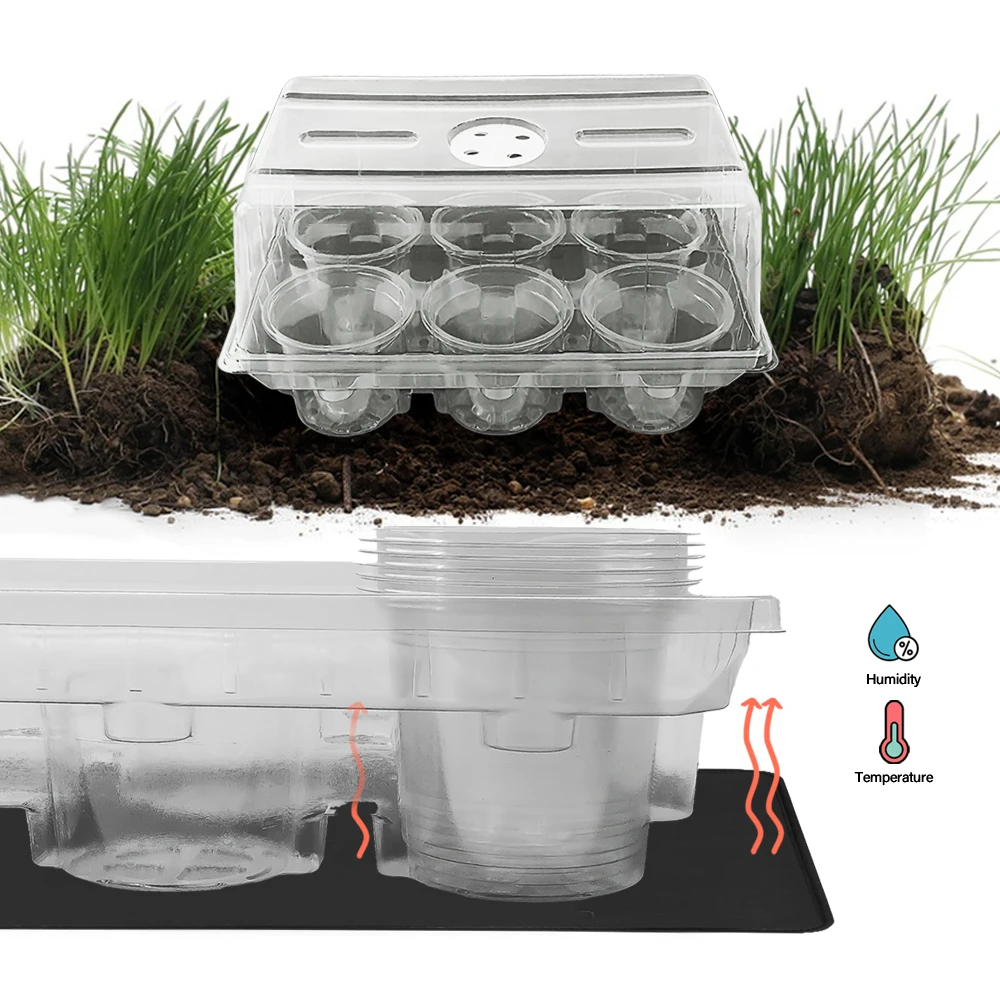 Garden PET Transparent Plants Germination Grow Box with 6PC Nursery Pot ...