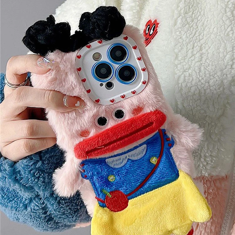 Ins Korean Cute Cartoon Fuzzy Plush Fish Funny Phone Case For Iphone 14 ...