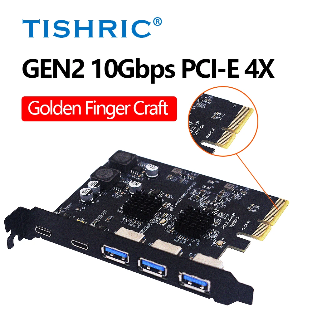 TISHRIC-tarjeta-de-expansi-n-PCIE-2X-4X-a-1-5-puertos-tipo-C-adaptador ...
