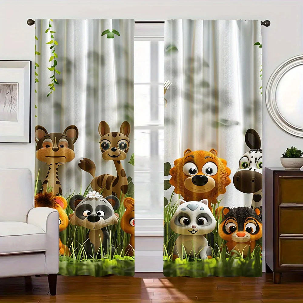 Cartoon-Animal-Zoo-Forest-Family-Print-Curtains-Rod-Pocket-Mount ...
