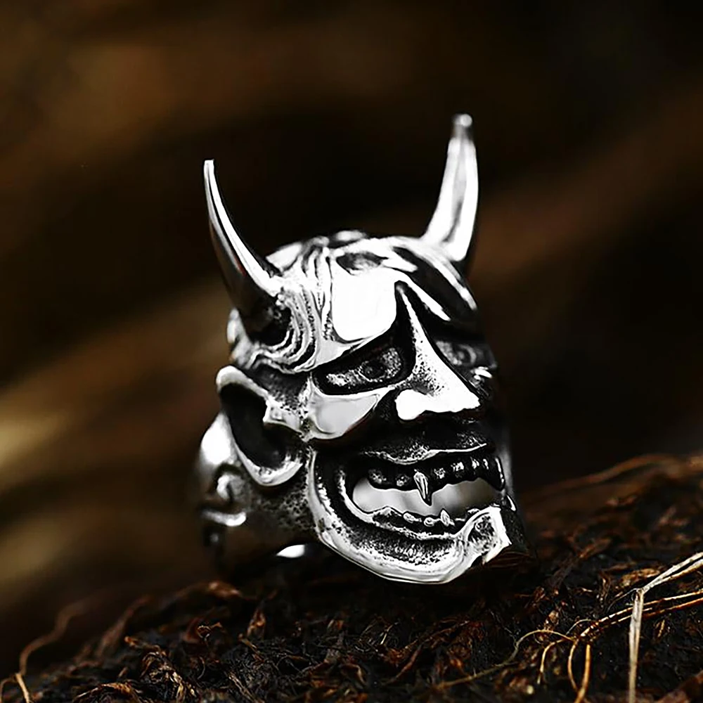 Ring Japanese Demon Mask | Mask Skull Ring Men | Ghost Biker Skull Ring ...
