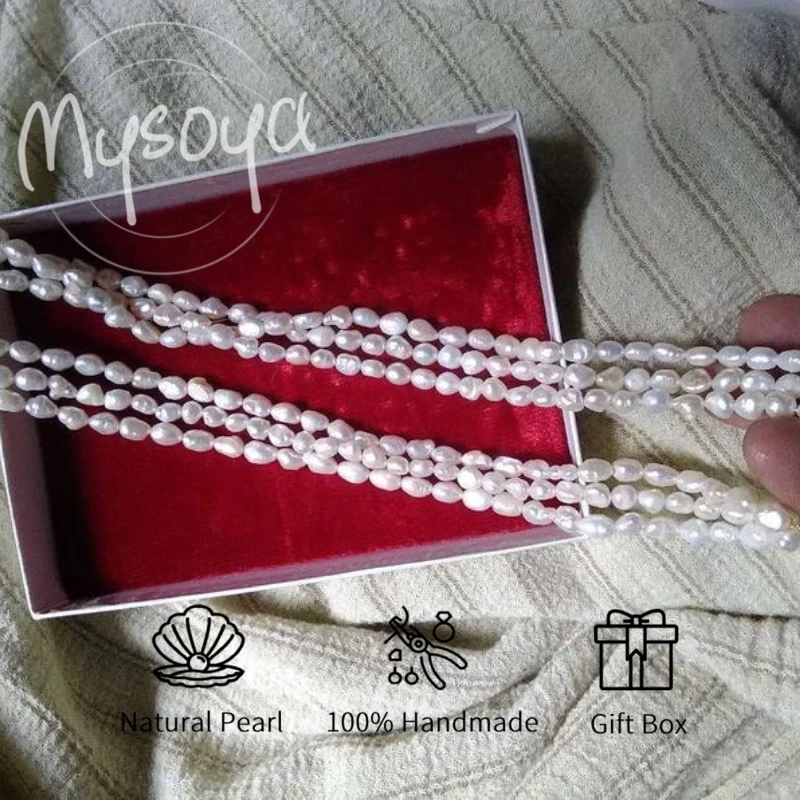MYSOYA Three-layer White Baroque Freshwater Pearl Necklace 2-3mm With ...