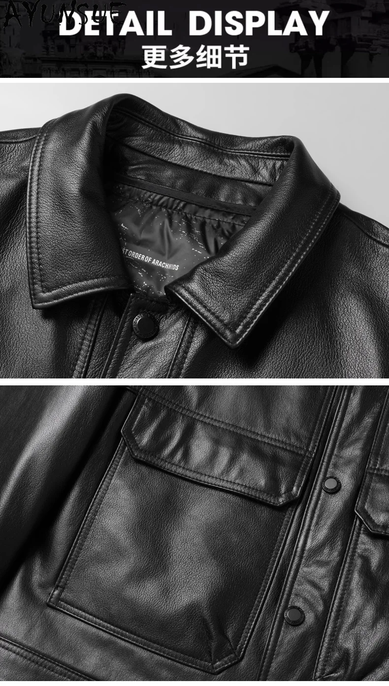 AYUNSUE Мужская куртка из натуральной кожи с верхним слоем из мягкой ...