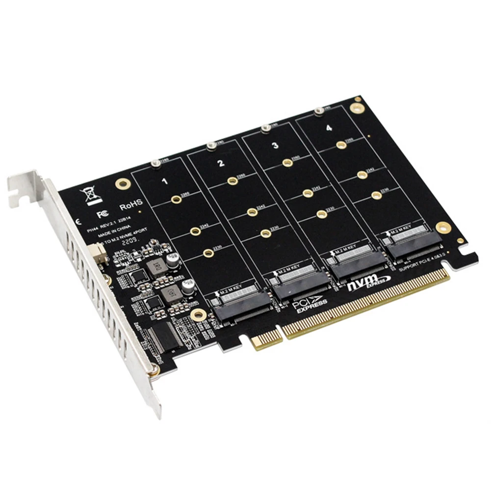 Adapter Board 4 Port M.2 NVME SSD To PCIE X16 M2 SSD Adapter Converter ...