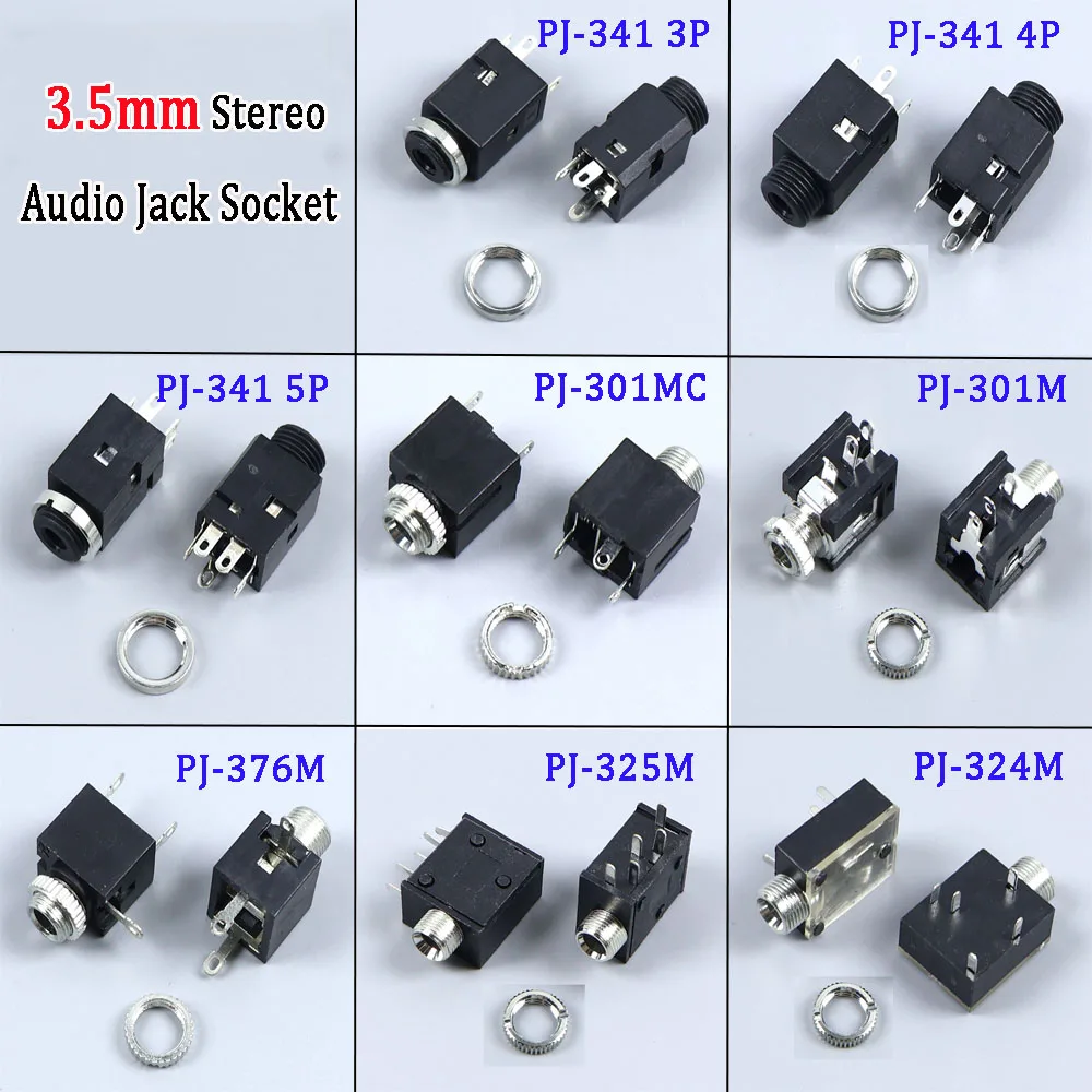 2/5/10Pcs PJ324 PJ325 PJ301 PJ376 PJ341 3/4/5Pin 3.5mm Stereo Audio ...