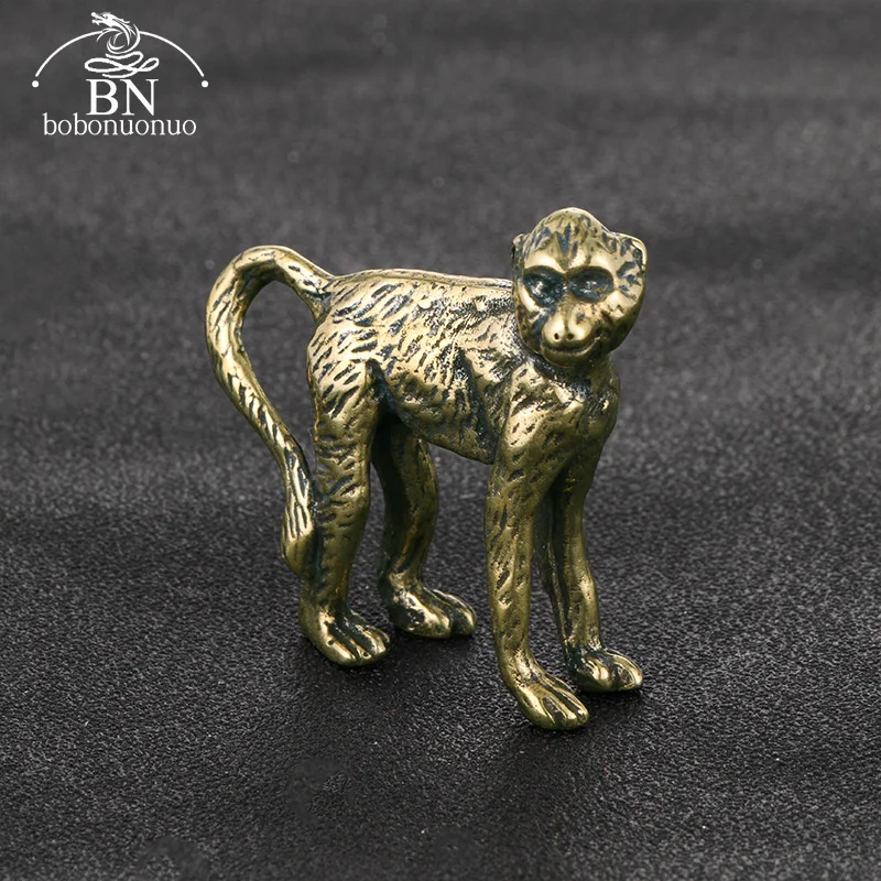 Solid Brass Long Tail Monkey Figurine Miniature Tea Pet Craft Desktop ...