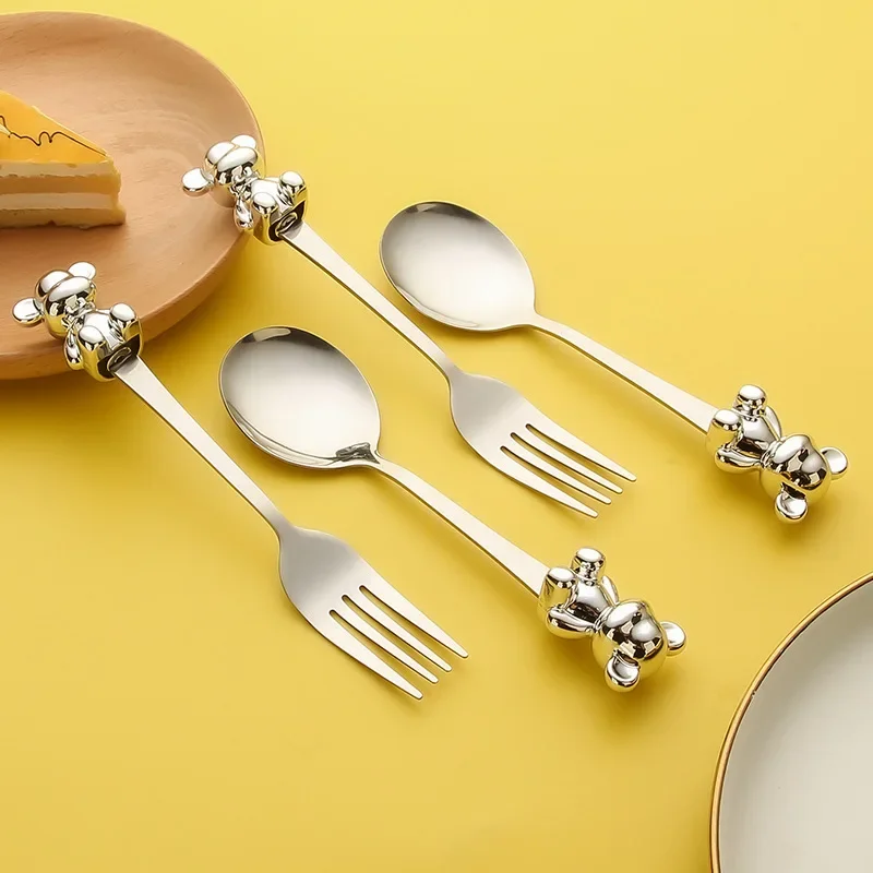 Creative Cute Bear Coffee Dessert Spoon Fork Stainless Steel Coffee ...