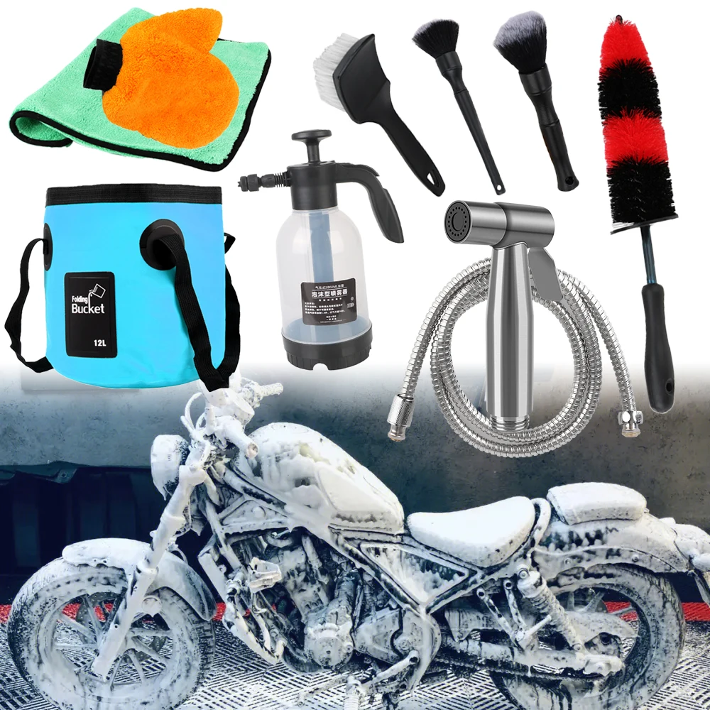 Motorcycle Care Set Detailing Brushes Towel Wash Gloves Foam Washer ...