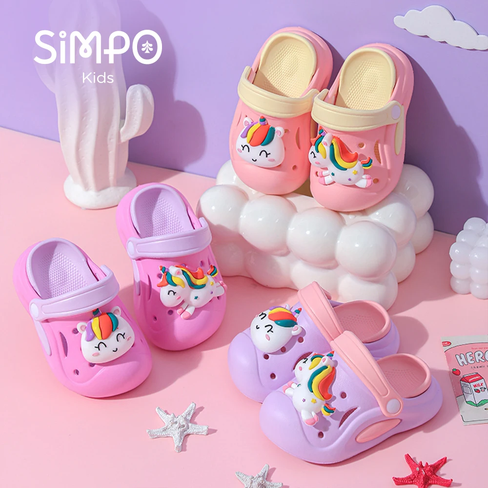 Cute Unicorn Clogs For Little Girls Thick Sole Anti-slip Kids' Garden ...