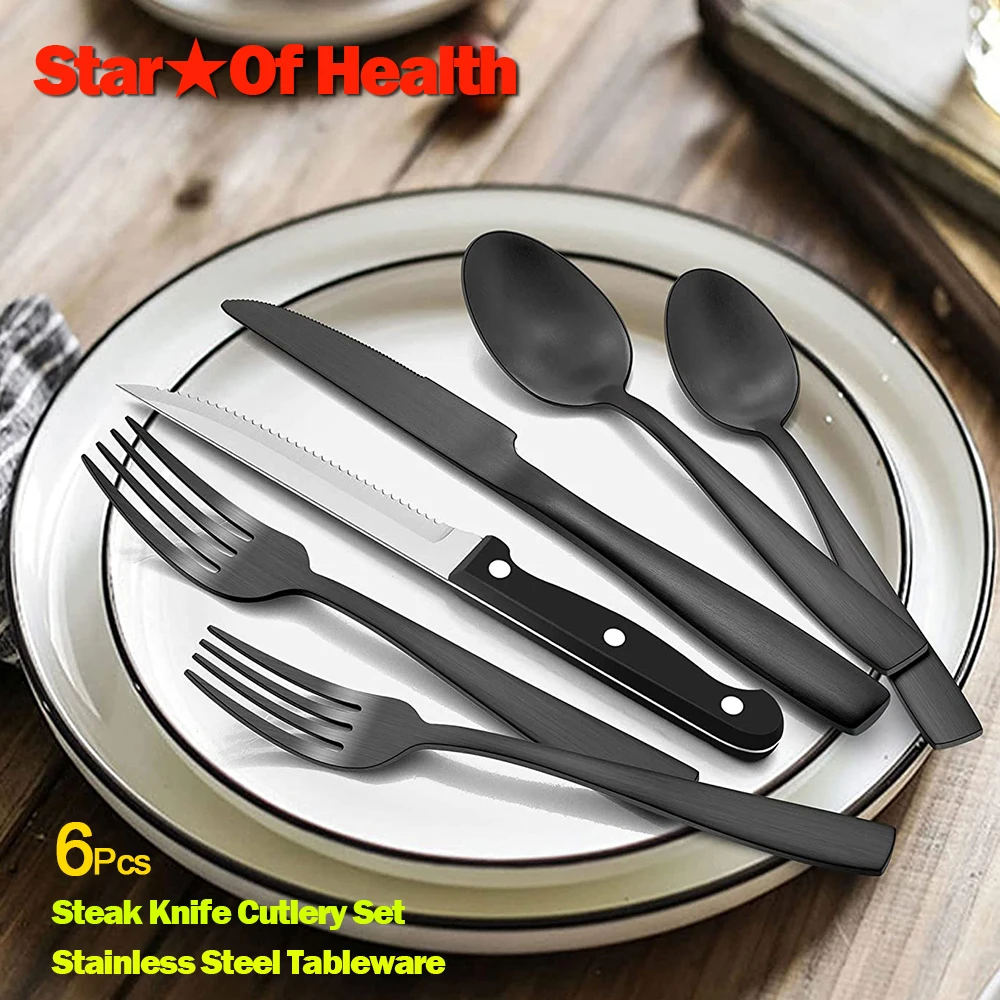 6Pcs-Gold-Cutlery-Set-Stainless-Steel-Steak-Knife-Flatware-Set-Knife ...
