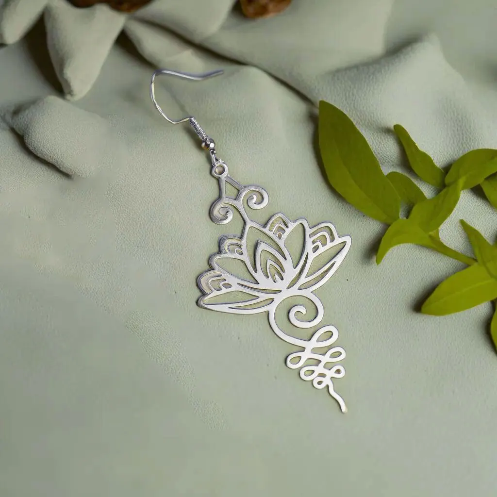 Stainless-Steel-Lotus-Flower-Earrings-Spiritual-Chakra-Unalome-Symbol ...