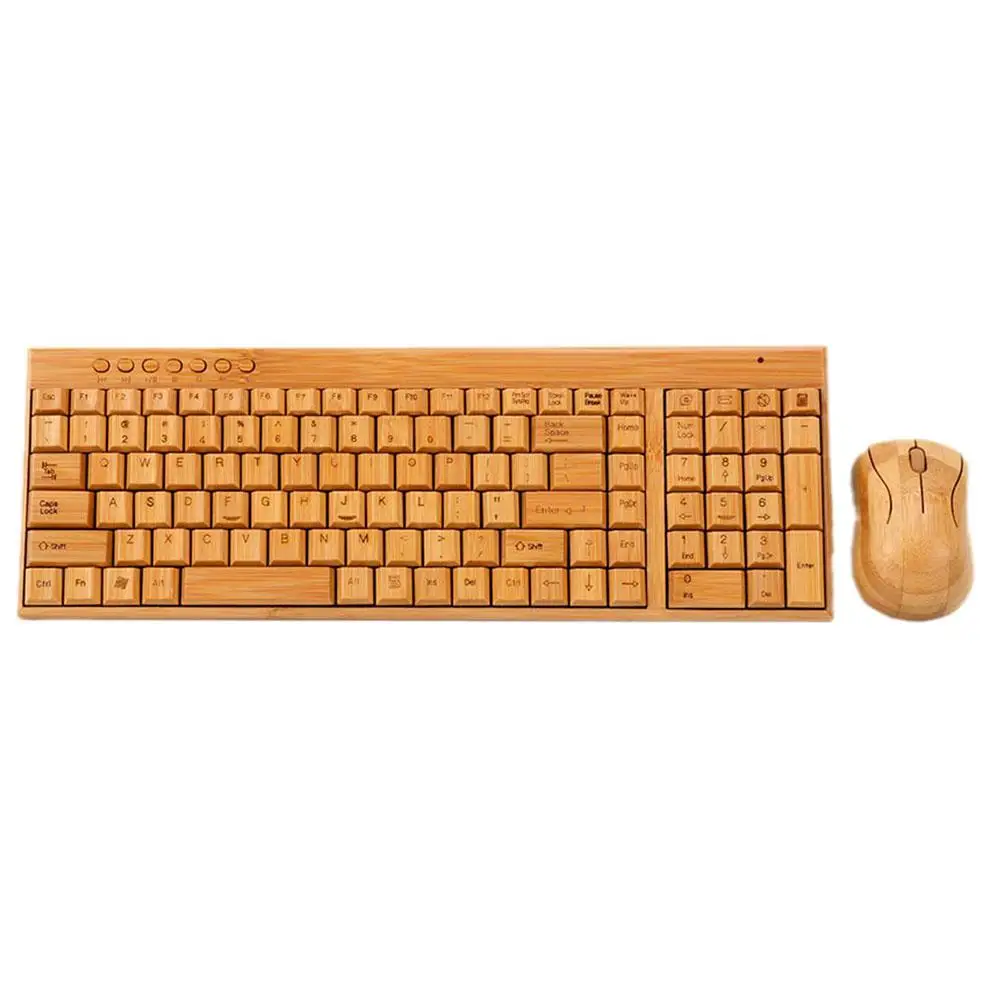 2-4GHz-Wireless-Bamboo-Keyboard-Plug-And-Play-Wood-Computer-Mouse-For ...