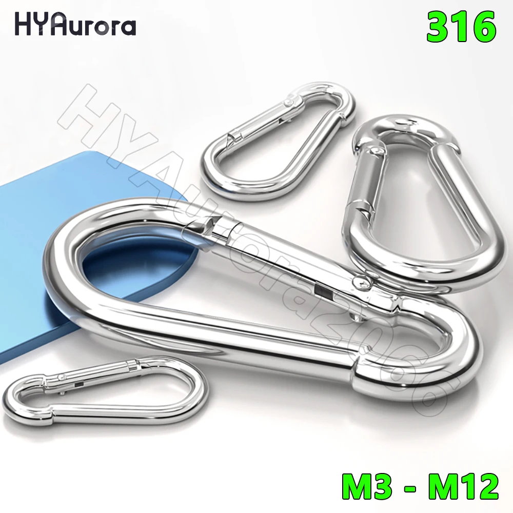 316 Stainless Steel Spring Snap Carabiner Clips Quick Link Lock Ring ...