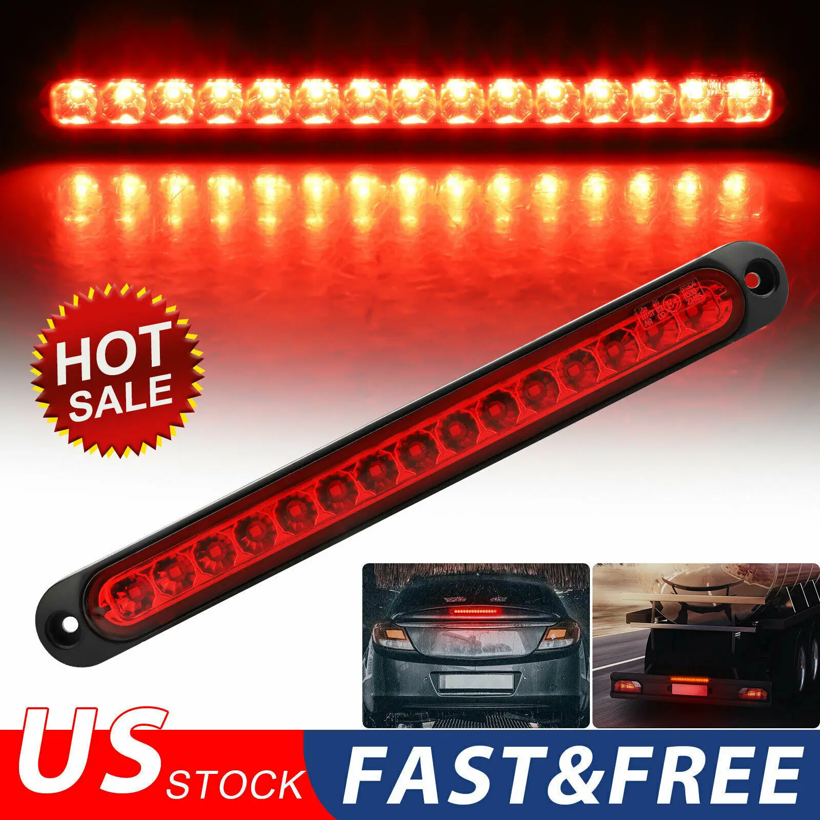 1 Piece 24V LED Car Light Bar 12V Red Third Brake Light Rear Light ...