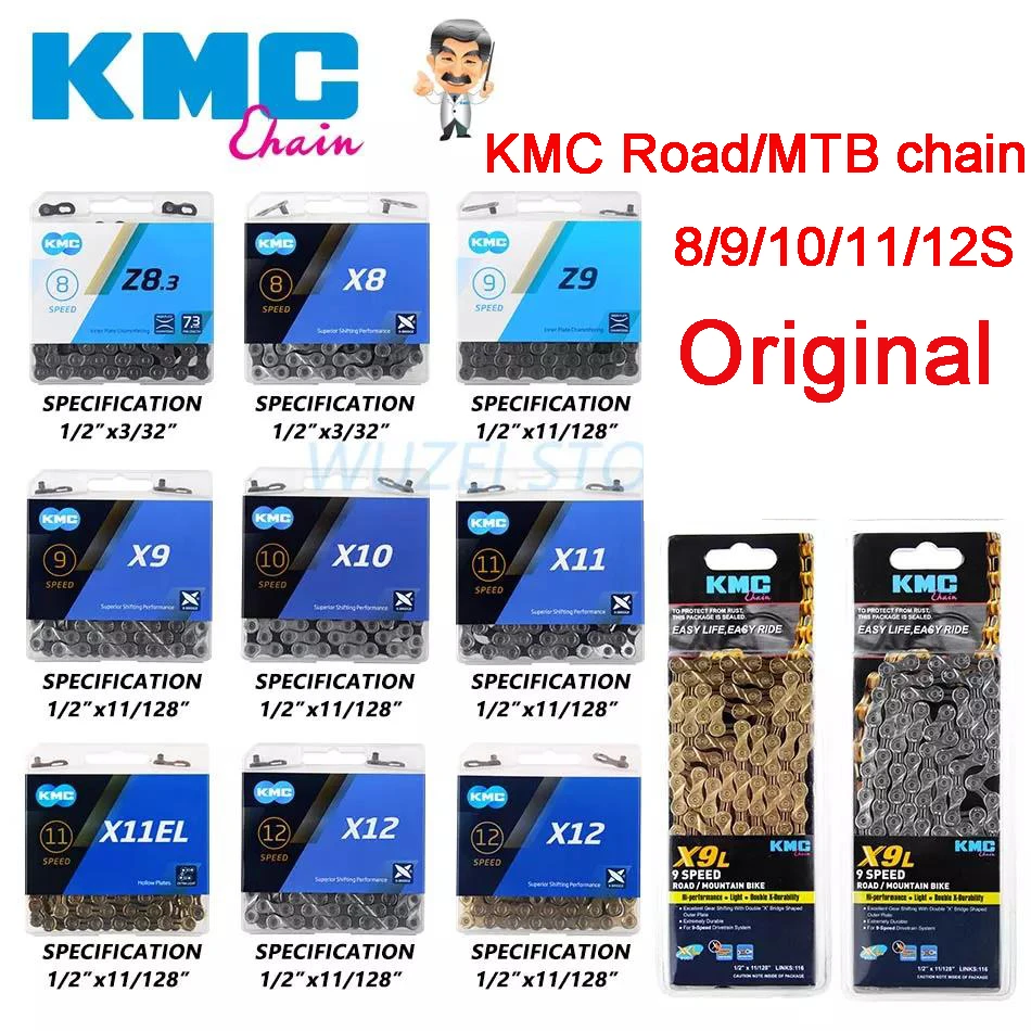 KMC Road Bike Chain para Shimano SRAM, MTB Bicicleta, KMC, X8, 9, 10, 11, 12 S, EPT, EL, 6, 7, 8 ...