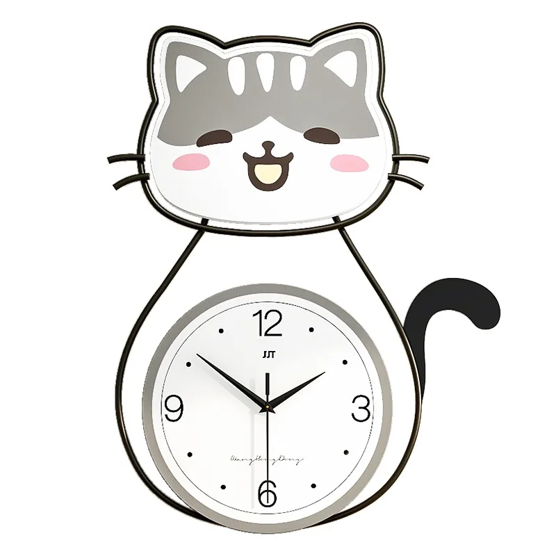 Black And White Cat Cartoon Clock
