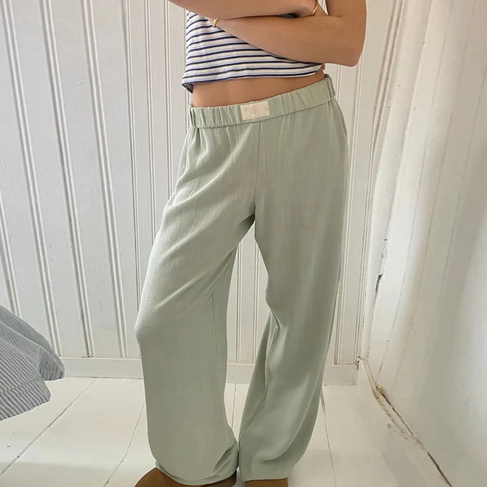 Women-Casual-Baggy-Pants-Solid-Color-Elastic-Waist-Loose-Trousers ...
