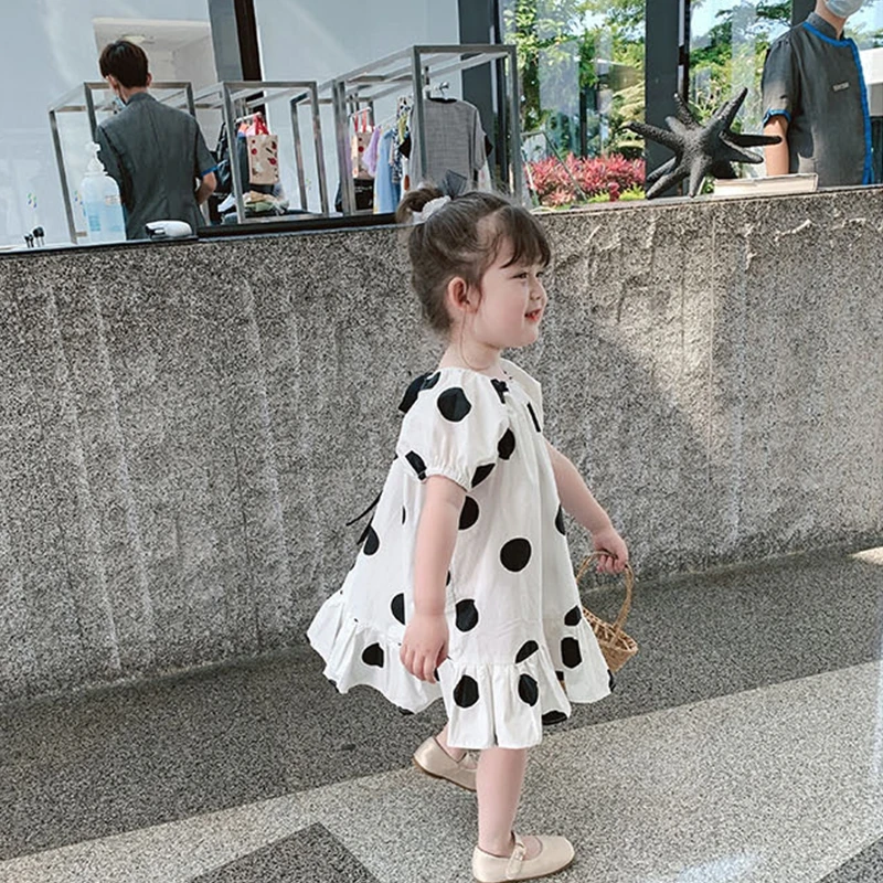 Vestido-de-manga-curta-infantil-de-bolinhas-saia-folhada-arco-doce-fofo ...