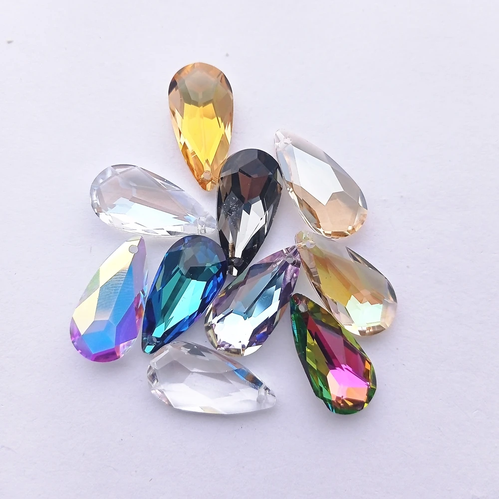 12x24mm Tear Drop Single Hole Glass Rhinestone Pendant Glitter Crystal ...