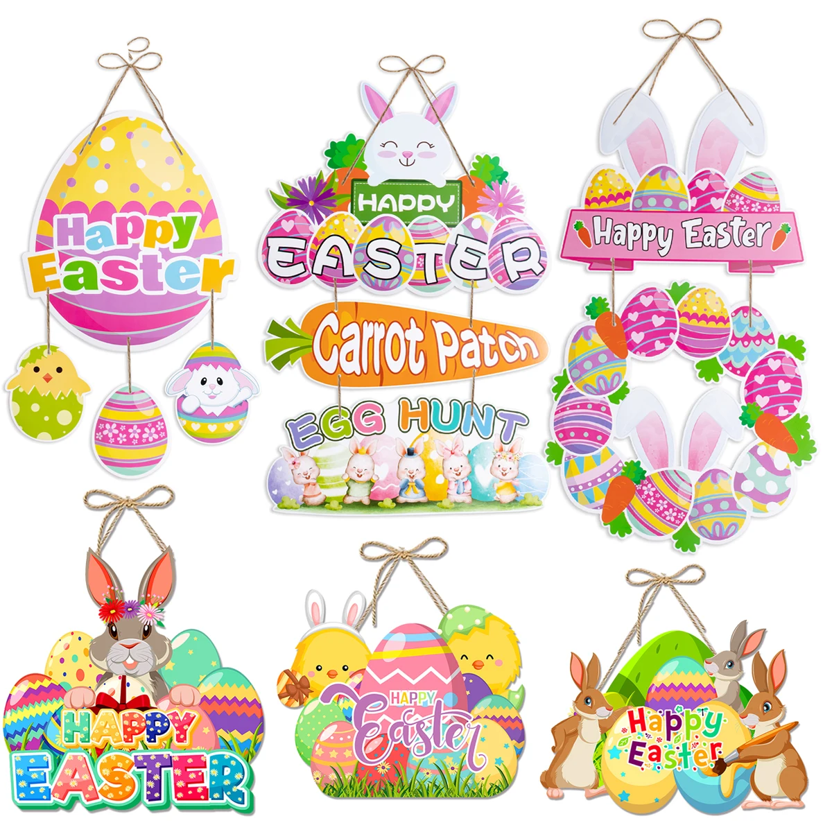 Happy Easter Decor Door Pendant Paper Rabbit Egg carrot Welcome Sign ...