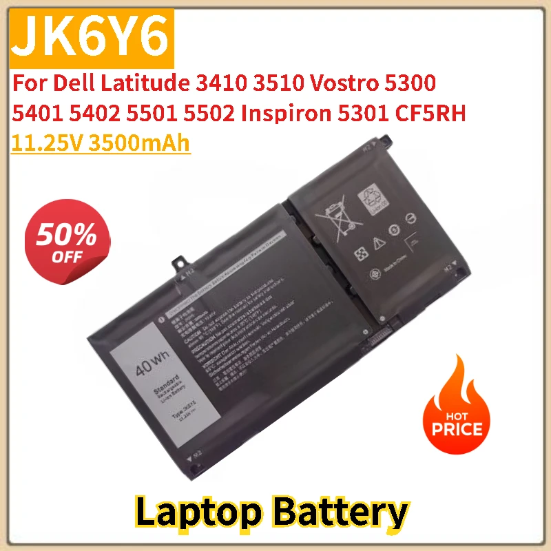 Laptop Battery JK6Y6 11.25V 3500mAh For Dell Vostro 5300 5501 5502 5401 ...