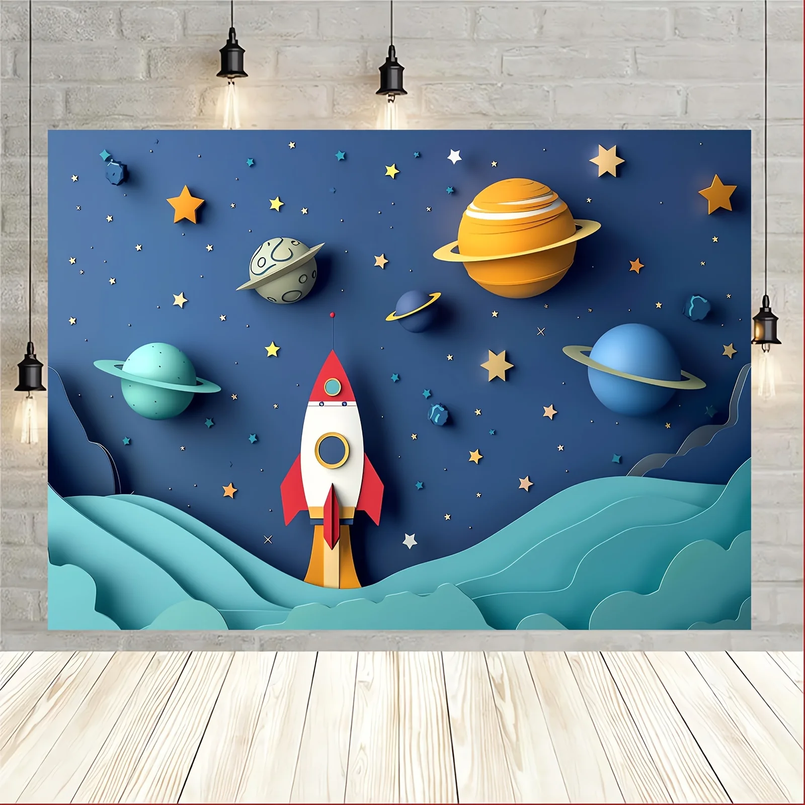 Space-Themed-Photography-Backdrop-Cartoon-Spaceship-Galaxy-Design ...