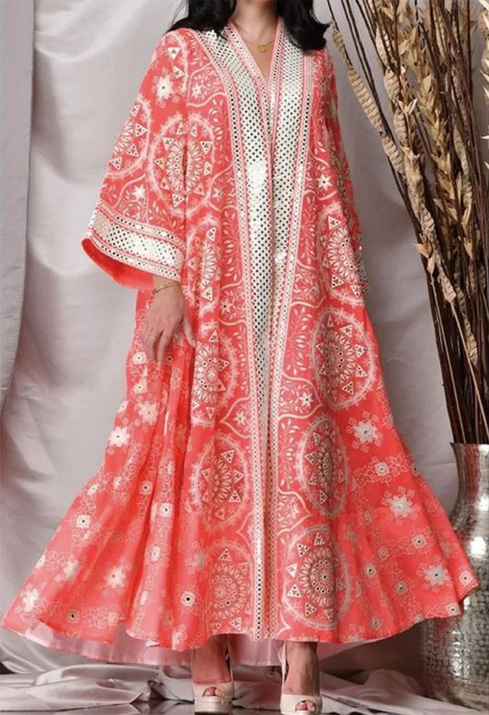 Middle-Eastern-Robe-Red-Print-Breathable-Loose-Dresses-Long-Sleeve ...