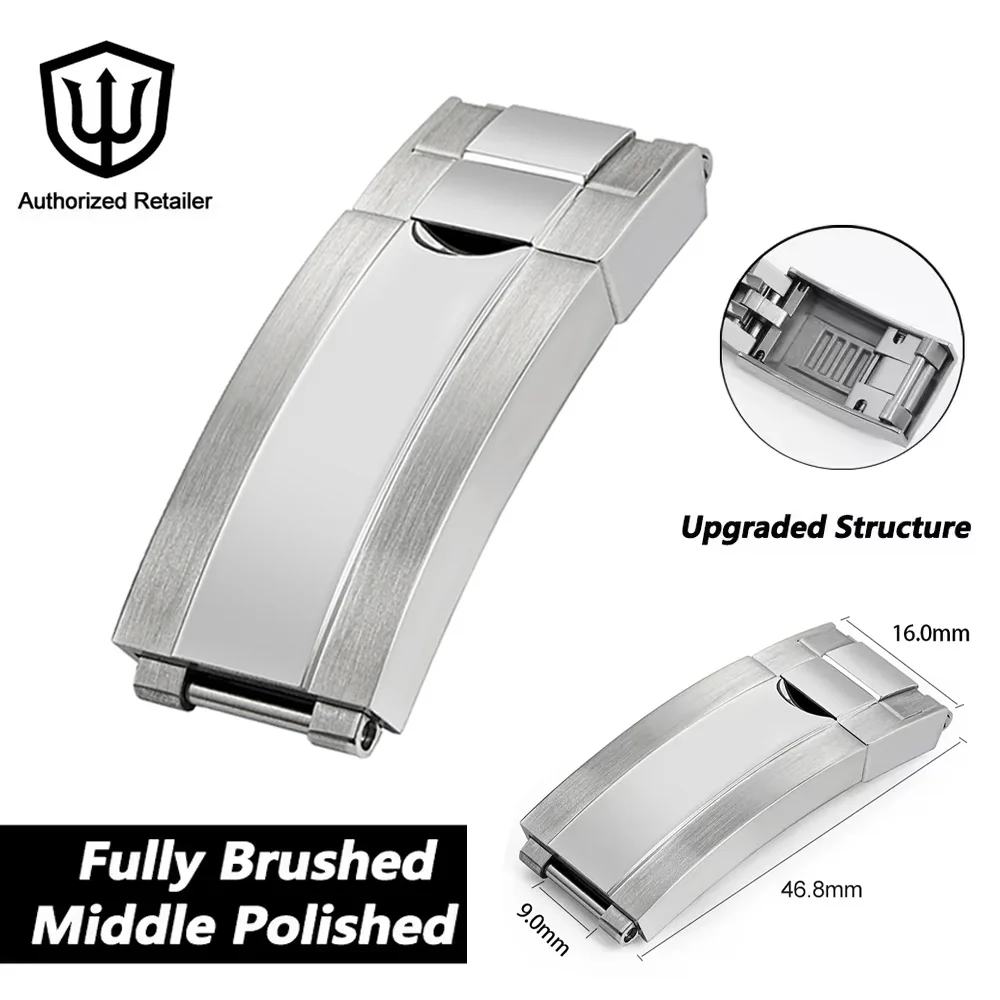 Watchdives 16mm Watch Clasp Solid Stainless Steel Brushed Double Pull ...