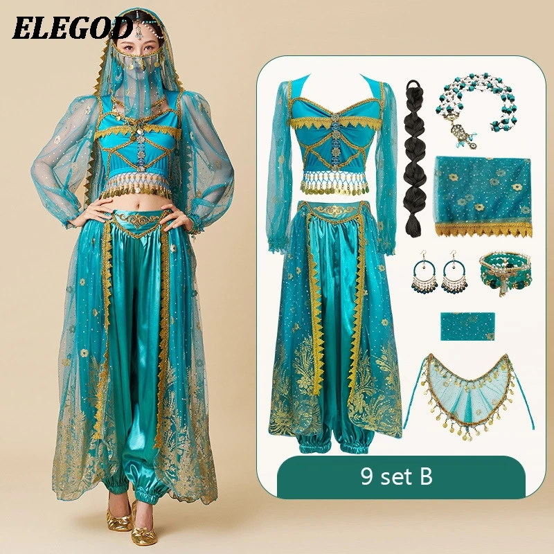 Hot Sales Women Belly Dance Set Arabic Halloween Cosplay Jasmine ...
