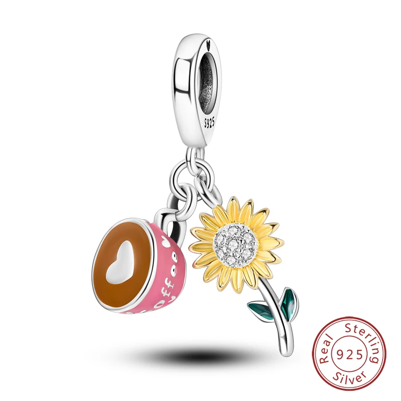 925-Sterling-Silver-Coffee-Sunflower-Charms-Pendant-Fit-Pandora-925 ...