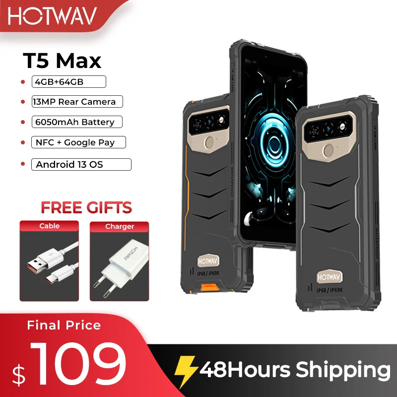 【World Premiere】HOTWAV T5 Max 4G Rugged Phone 2023 Android 13 OS MTK6761 6.0 Inch Screen 4GB ...