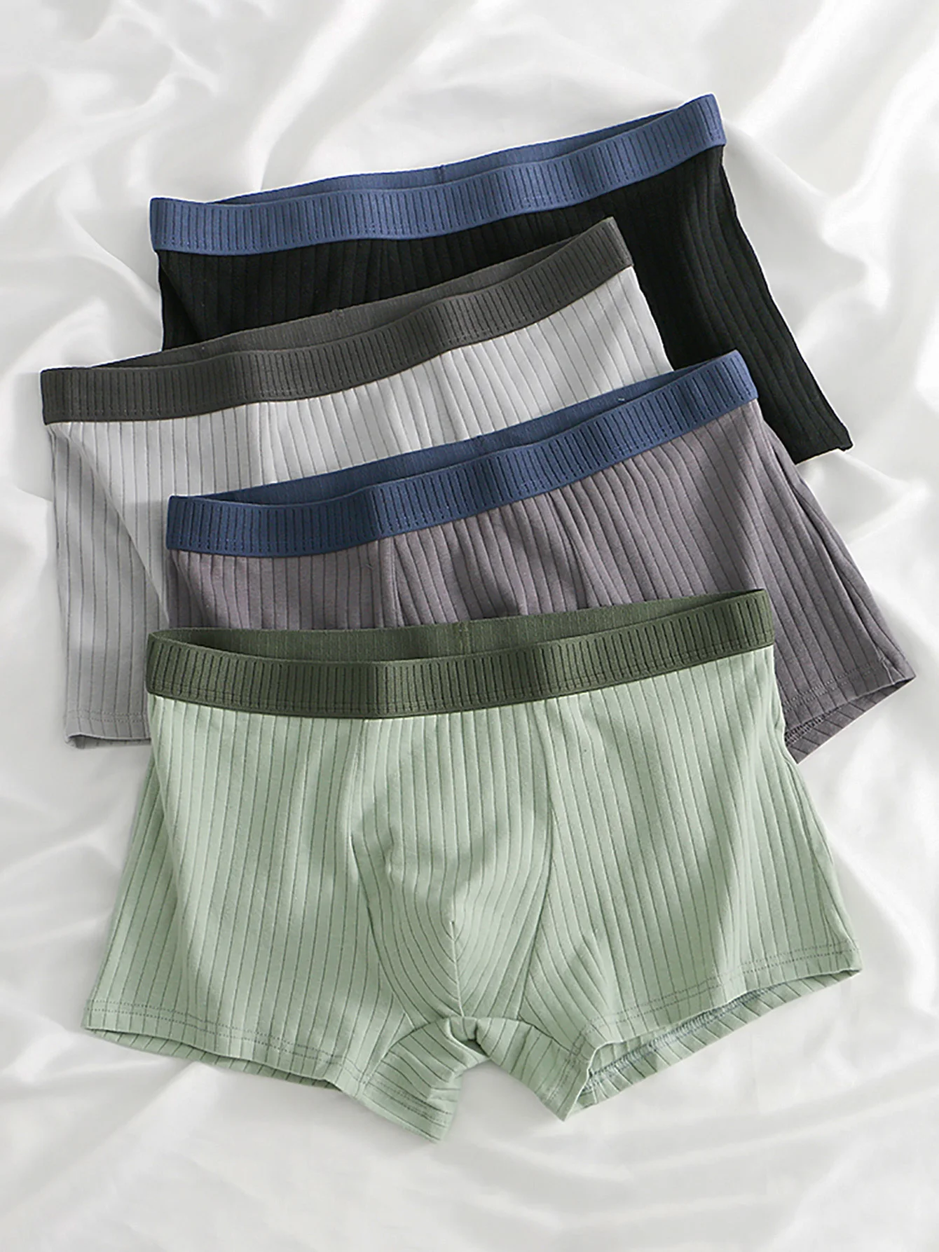 4-Pack Men's Cotton Boxer Briefs - Ribbed Texture, Contrast Waistbands ...
