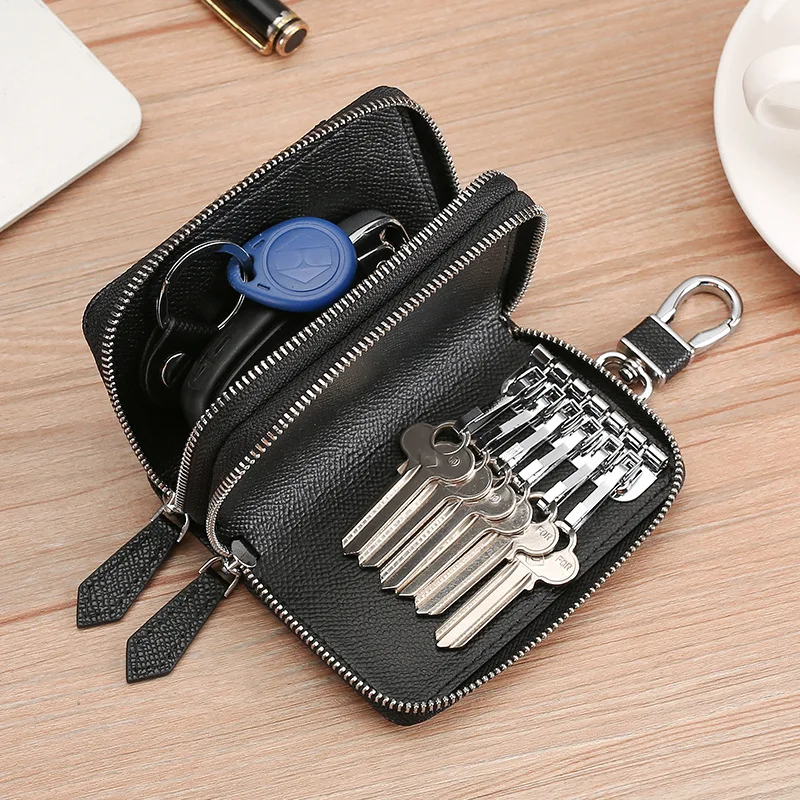 Fashion-Unisex-Key-Wallets-Men-Cow-Leather-Car-Key-Holder-Double-Zipper ...