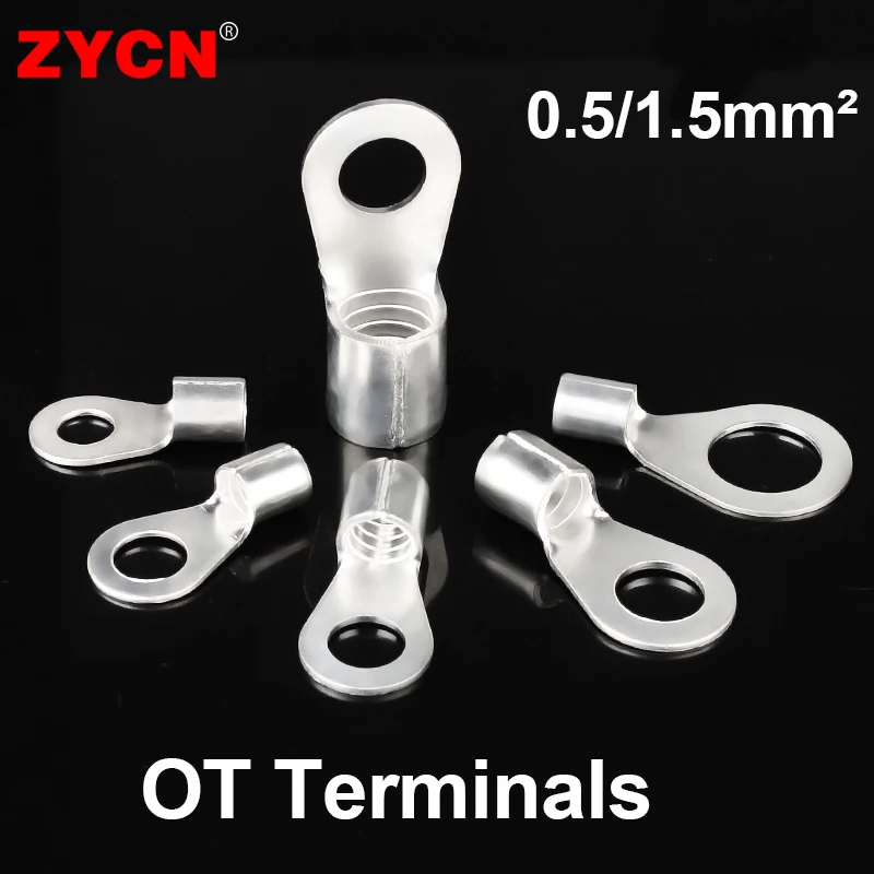100PCS Cable Wire Connector Crimp OT 0.5/1-4 1.5-6 Non-Insulated Ring O ...