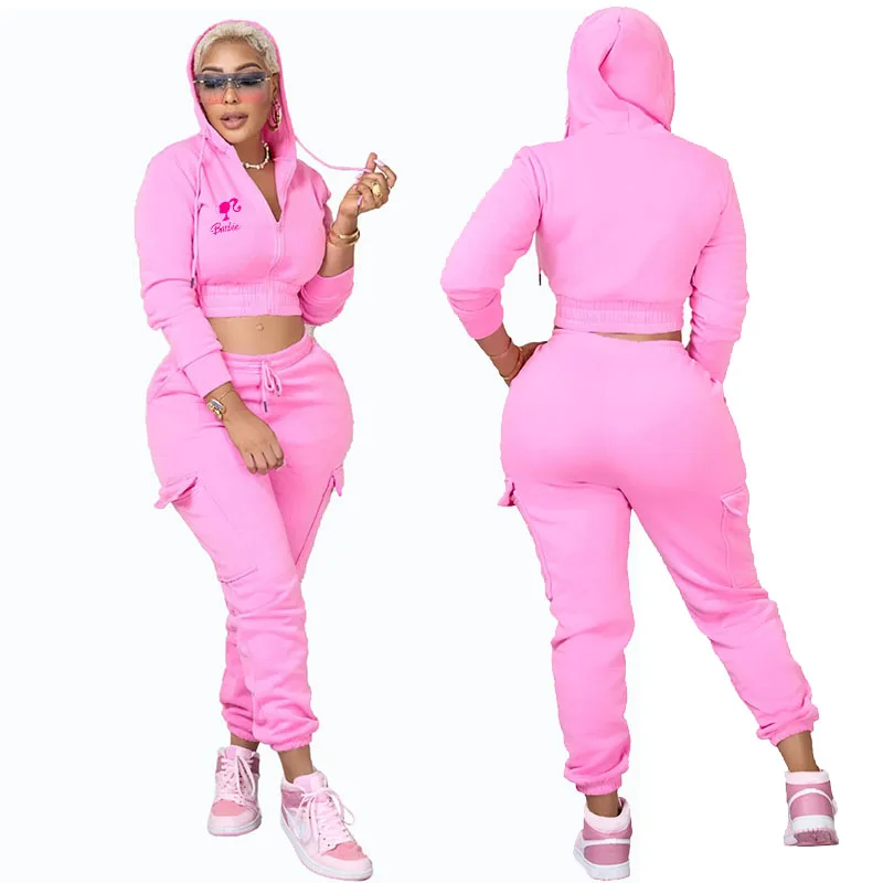 American-Retro-Style-Barbie-Sweatshirt-Suit-Women-s-Short-Navel-Baring ...
