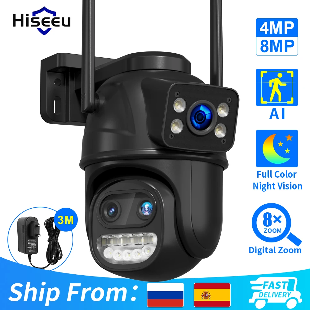 Hiseeu-8MP-WIFI-IP-Camera-Three-Lens-Dual-Screen-8X-Zoom-PTZ-Camera-Ai ...