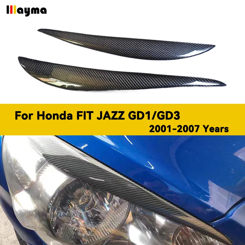 Real Carbon Fiber Car Headlight Eyelid Cover for Honda FIT Jazz 2001 ...