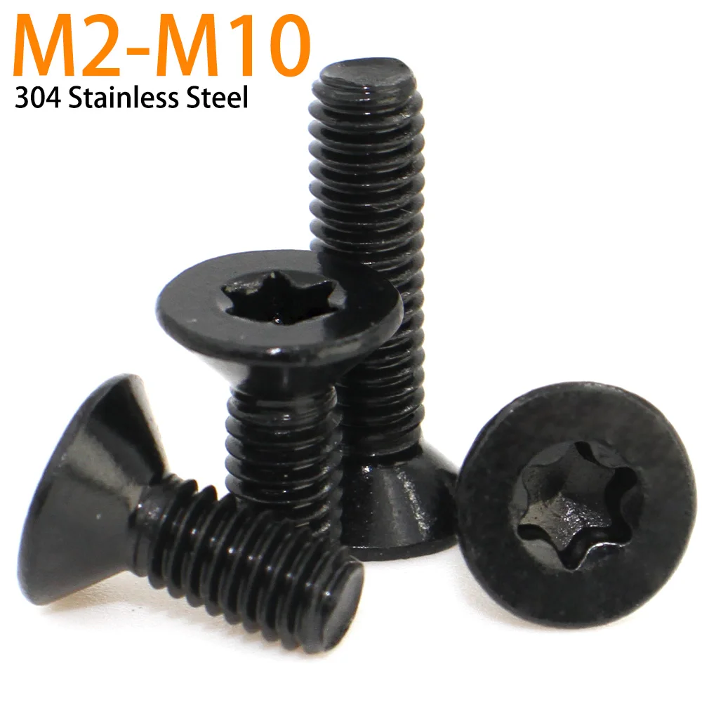 10pcs-Black-304-Stainless-Steel-Screw-Six-Lobe-Torx-Flat-Countersunk ...