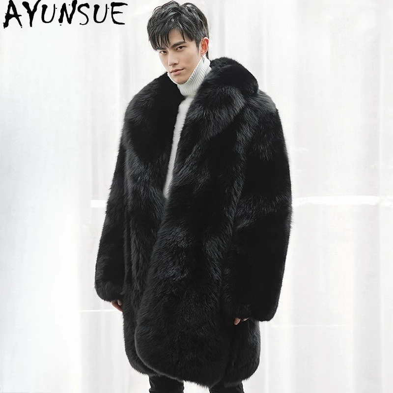 AYUNSUE Top qualité manteau de fourrure naturelle homme véritable veste ...