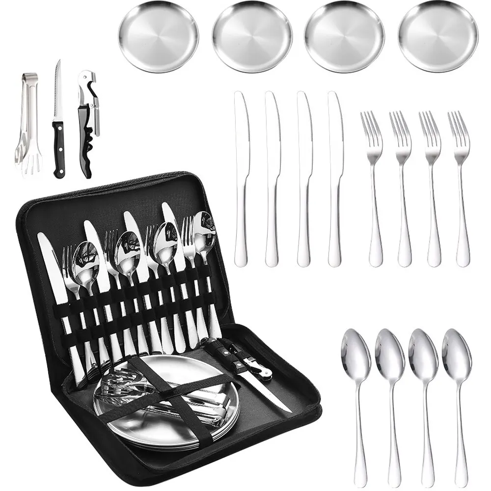Camping Silverware Kit Cutlery Organizer Utensil Picnic Set Stainless ...