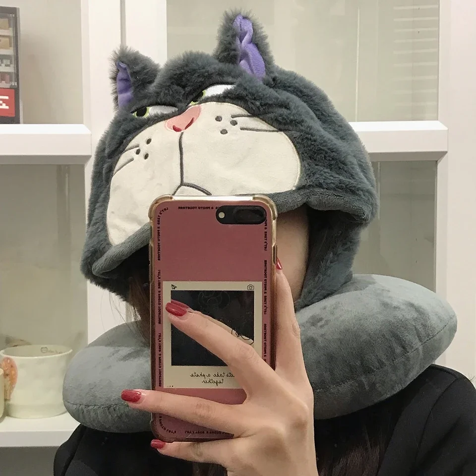 Disney-Lucifer-Cat-U-shaped-Neck-Pillow-With-Hat-Anime-Grey-Cat-Travel ...