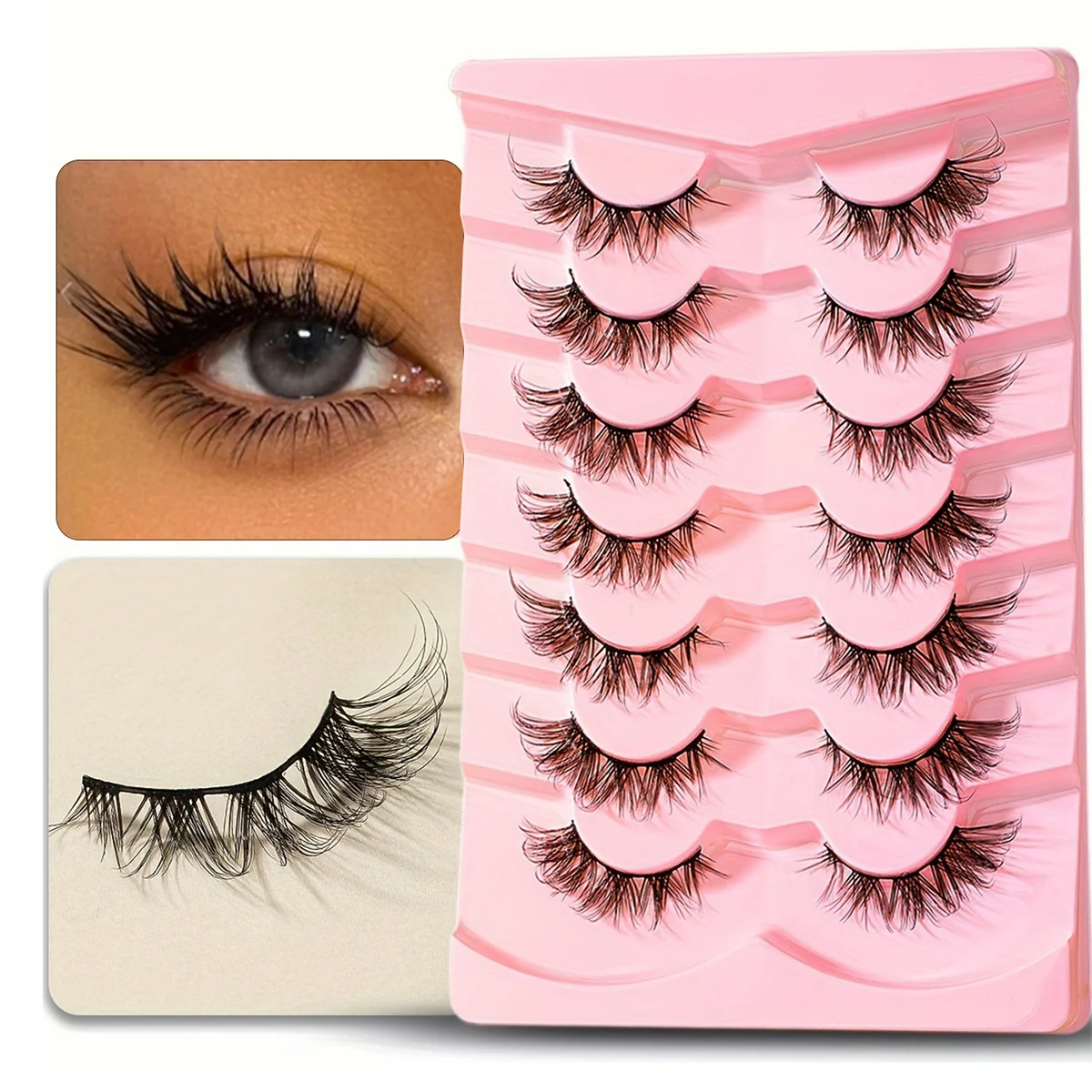 7-Pairs-False-Eyelashes-Cat-Eye-Lashes-Natural-Look-Wispy-Short-Fluffy ...