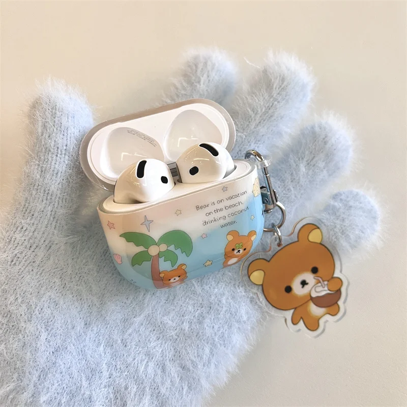 Summer Beach Coconut Tree Bear Earphone Protective Cover with Brown ...