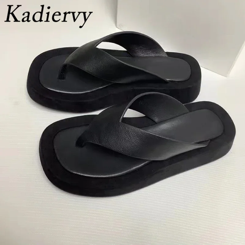 Summer Flip Flops Women Slippers Genuine Leather Slides Ladies Mules ...