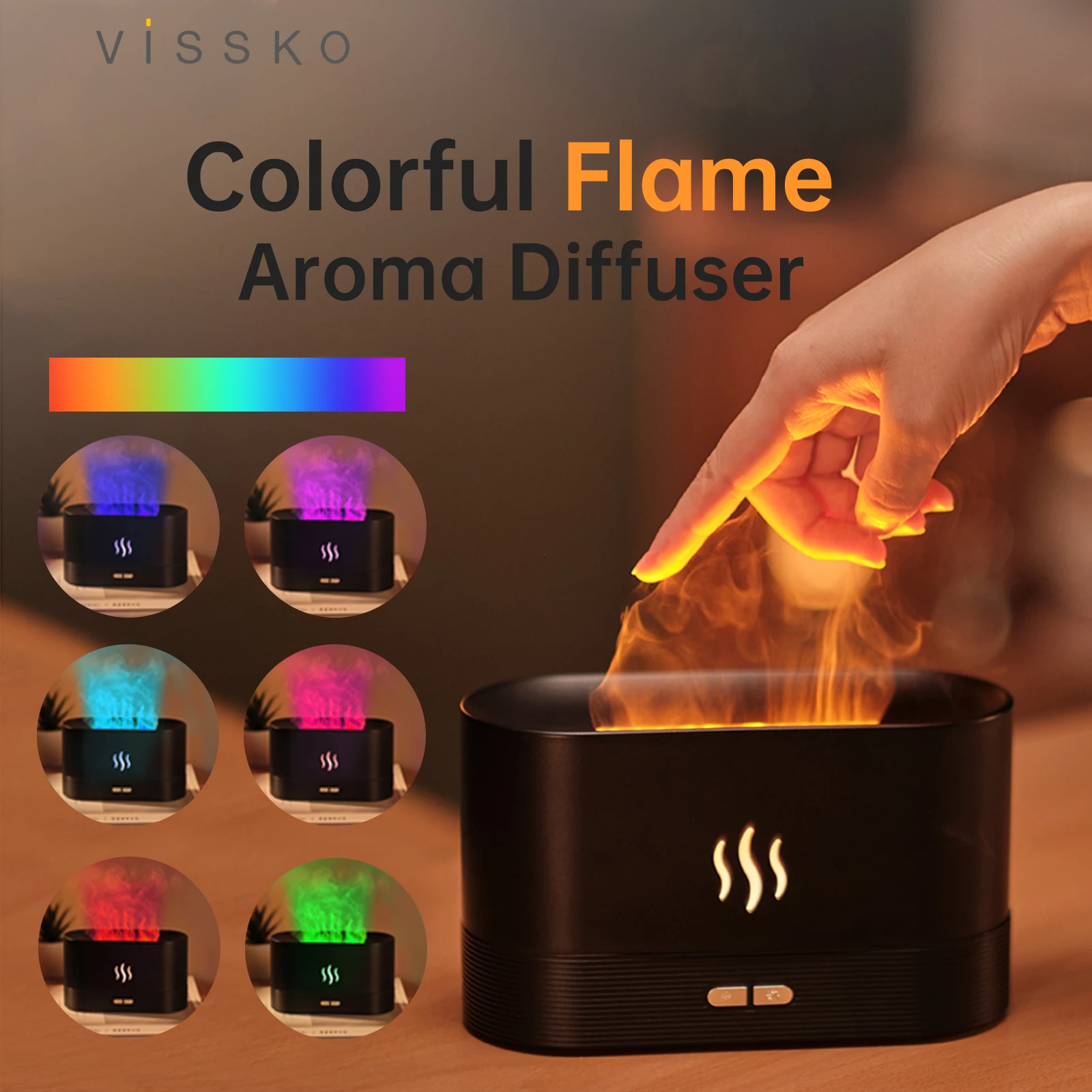 Vissko Aroma 7-Color Flame Diffuser 180ML Air Humidifier Ultrasonic ...