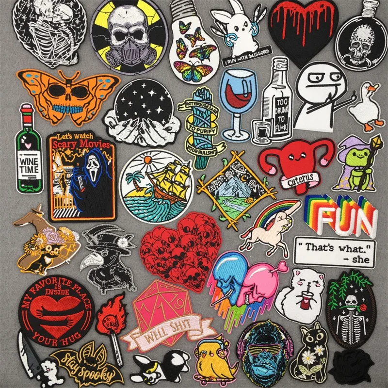 Embroidered-Patches-for-Clothing-Band-Patches-Skull-DIY-Punk-and ...